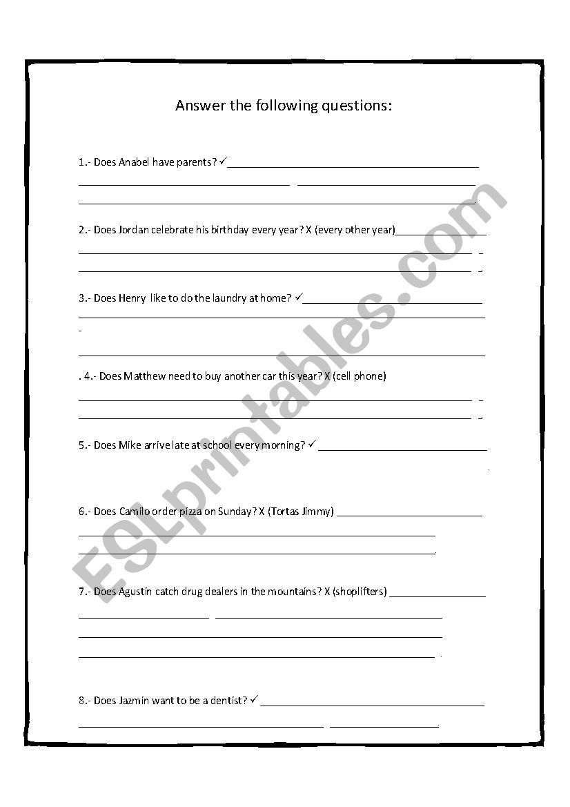 Answer the following questions - ESL worksheet by karinamoreno Answer the following questions - ESL worksheet by karinamoreno