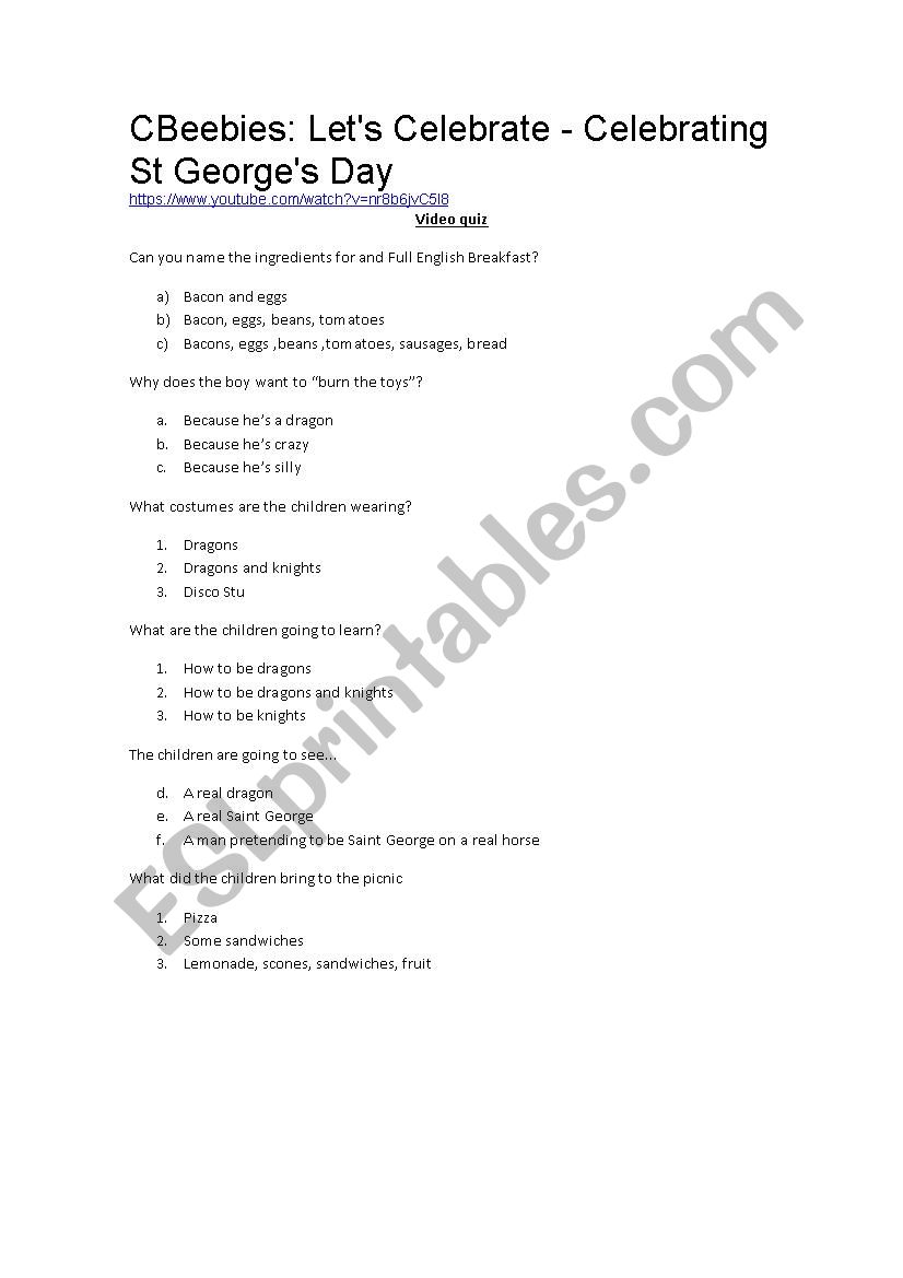 video activity saint george´s day - ESL worksheet by synth