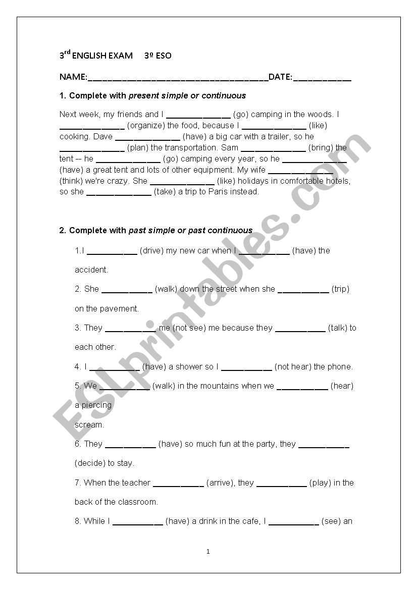 ENGLISH EXAM 3º ESO - ESL worksheet by Anaisvi