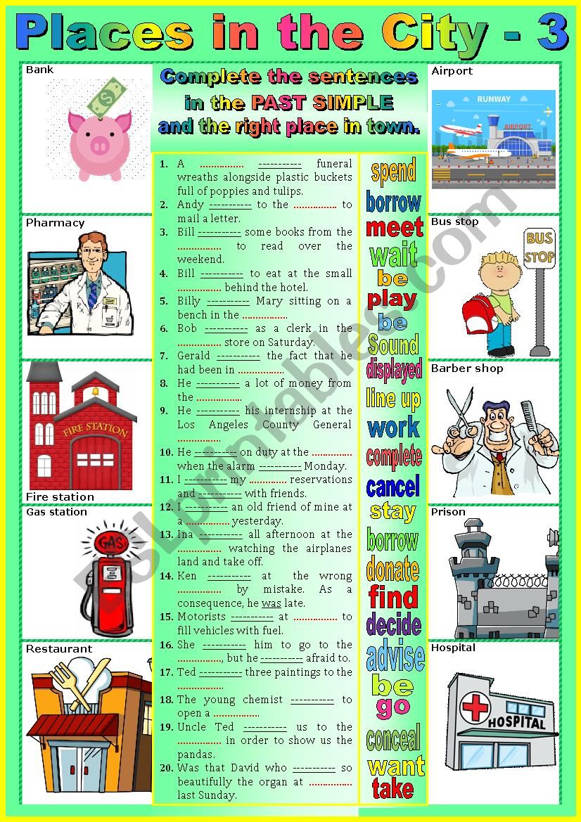 Places in the city – 3 Past simple revision + KEY - ESL worksheet by ...