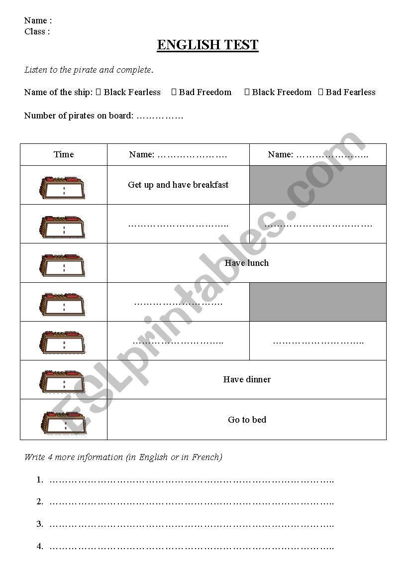 Pirates´ daily routine ***Listening test*** - ESL worksheet by manoue16
