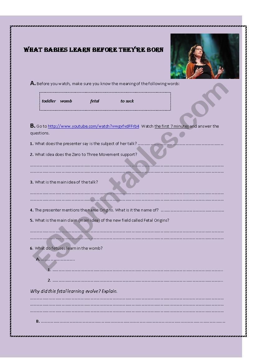 What Babies Learn Before They´re Born - TED - ESL worksheet by dzheleva