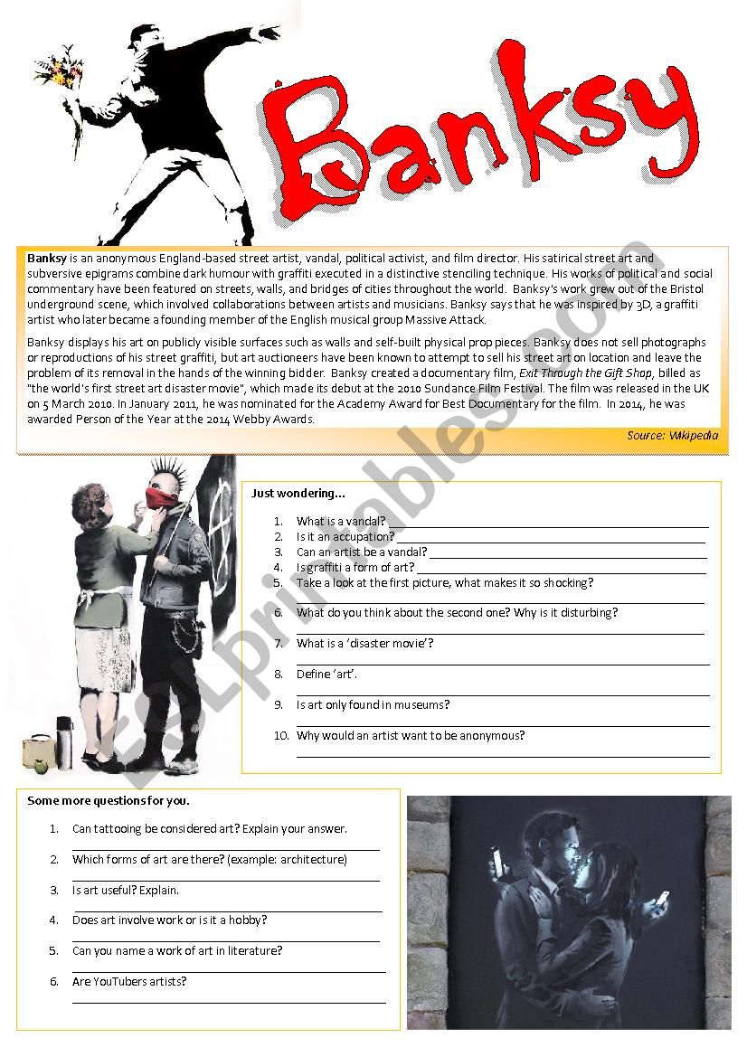 BANKSY (let´s talk about Art) - ESL worksheet by pilarmham