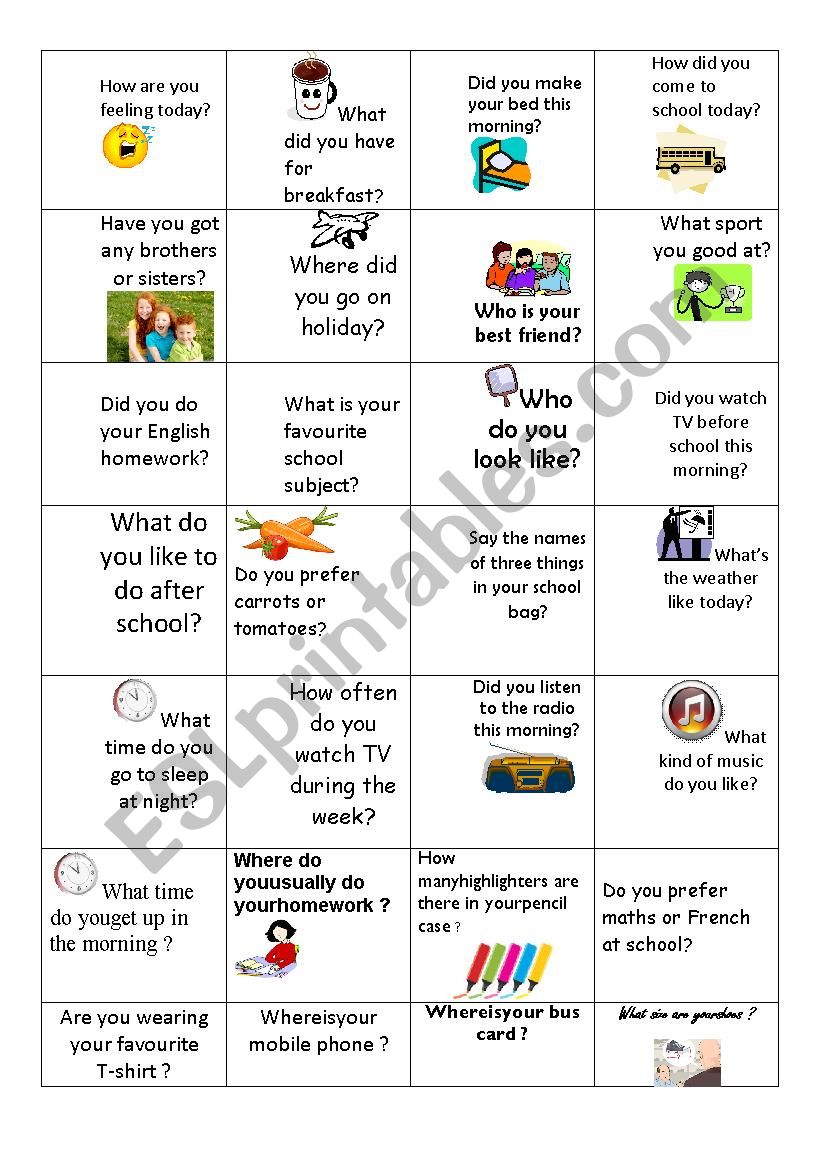 Warm Up Questions ESL Worksheet By Evinches