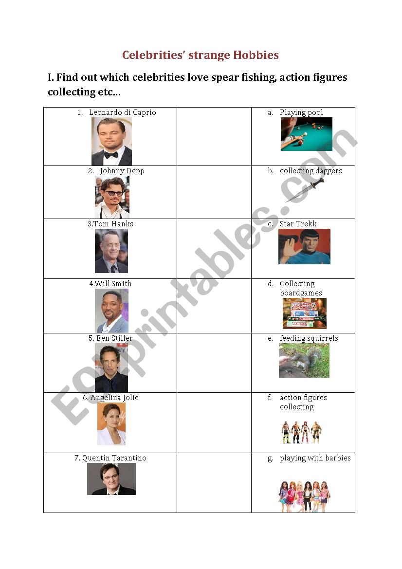 Celebrities´ strange hobbies - ESL worksheet by vanryssel