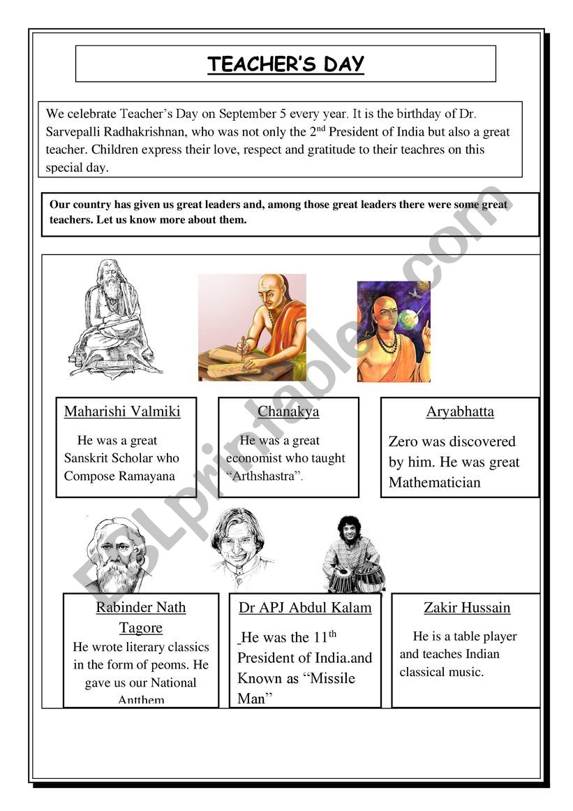 TEACHER´S DAY - ESL worksheet by himanisis