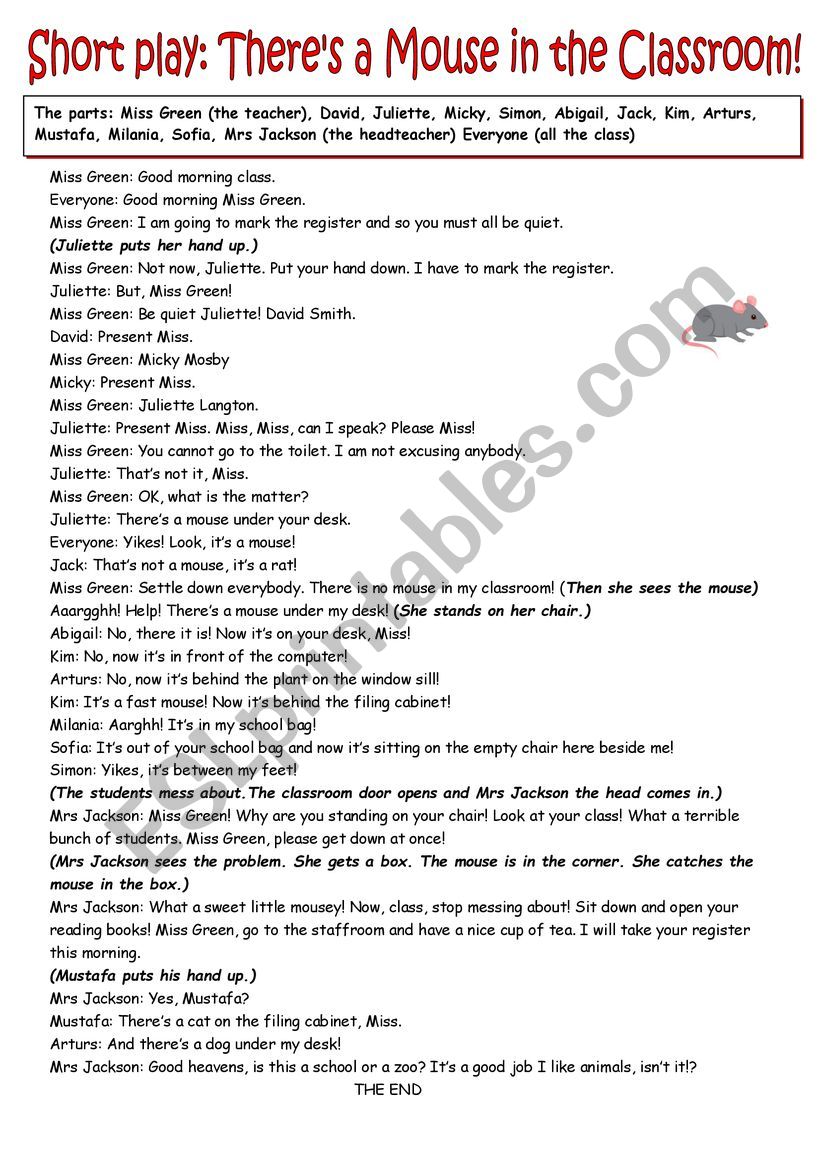 There´s a Mouse in the Classroom, a short play. - ESL worksheet by cunliffe