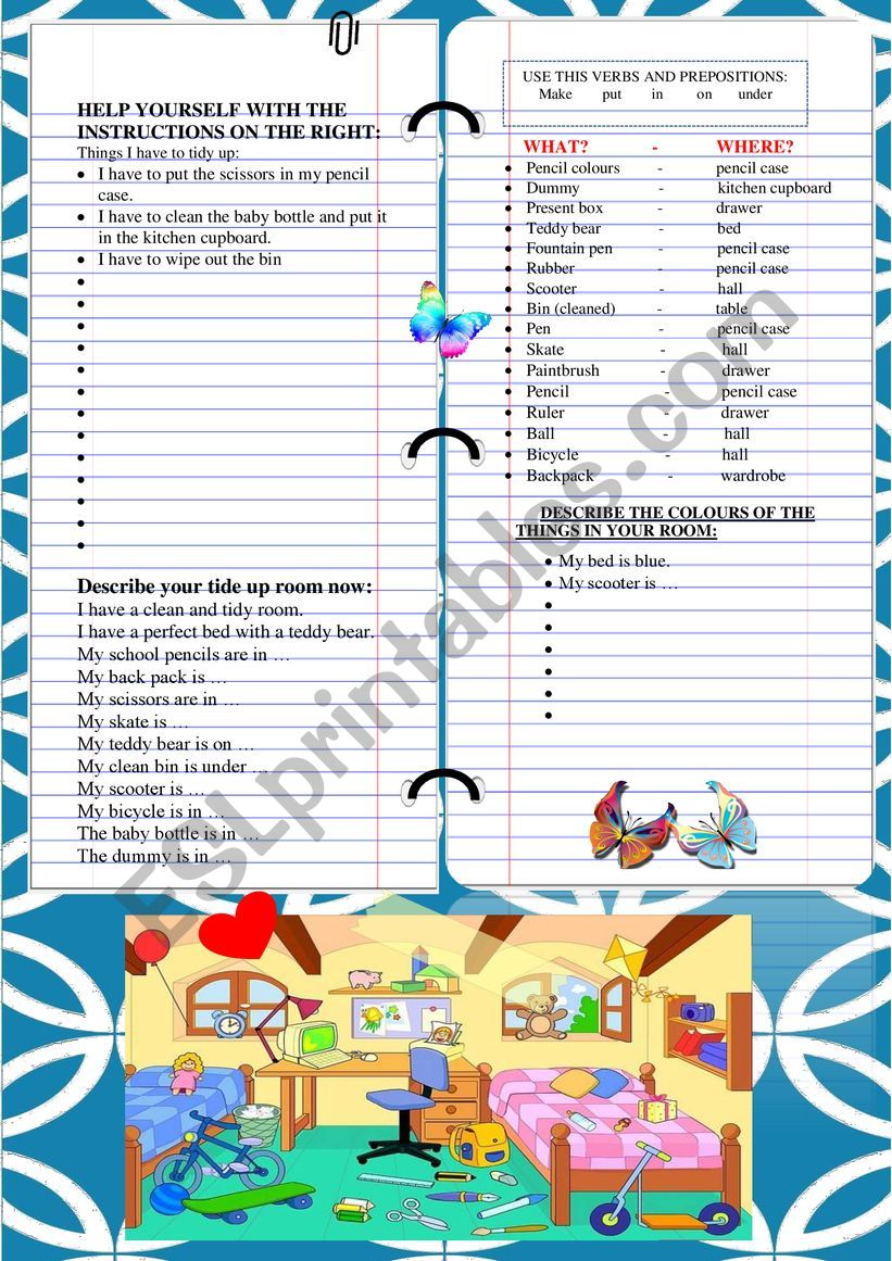 WORKSHEET ´Tidying up my room´ WRITING AND DESCRIBING THINGS - ESL ...