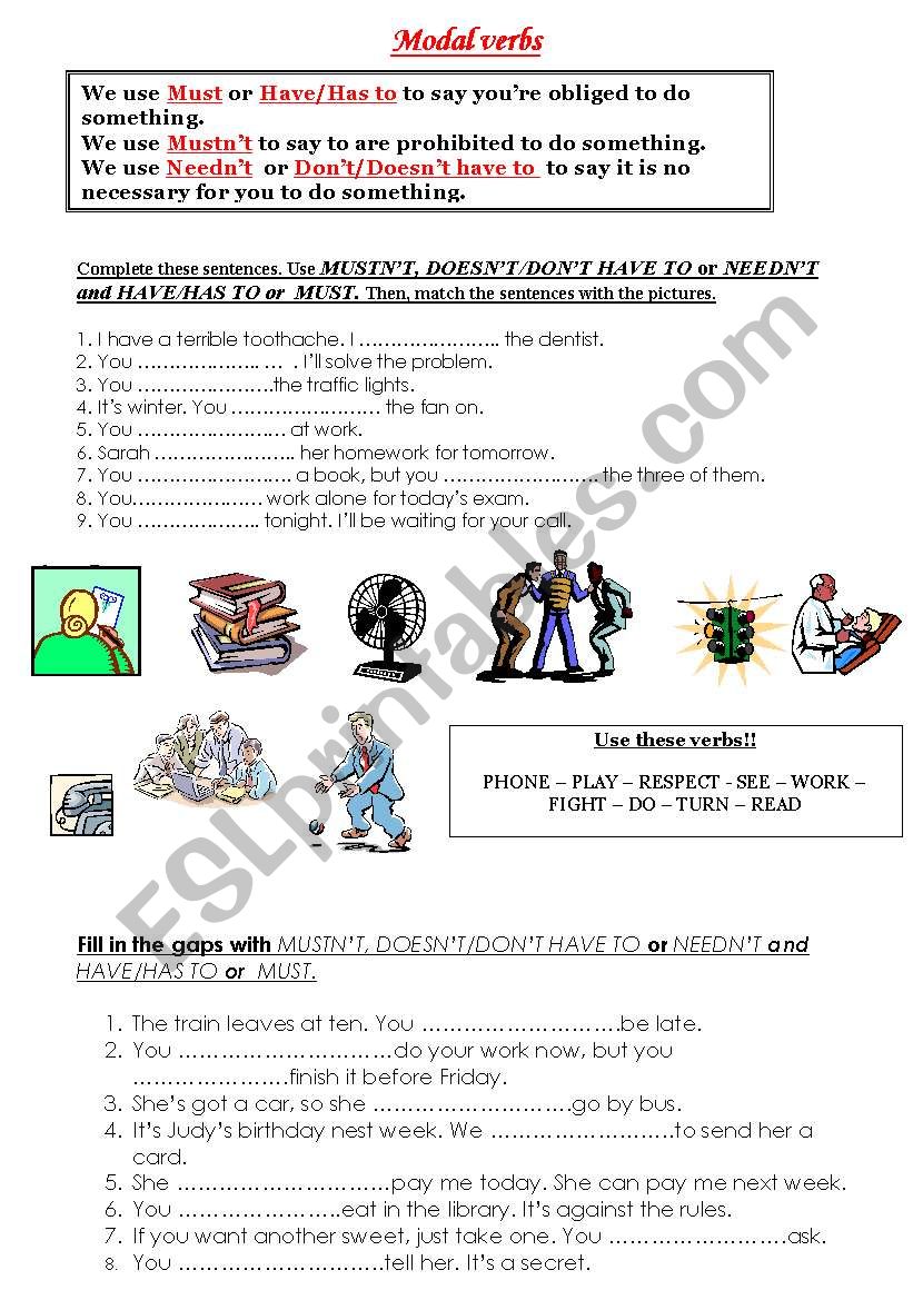 Must/have to, musnÂ´t , need and neednÂ´t - ESL worksheet by jorgi
