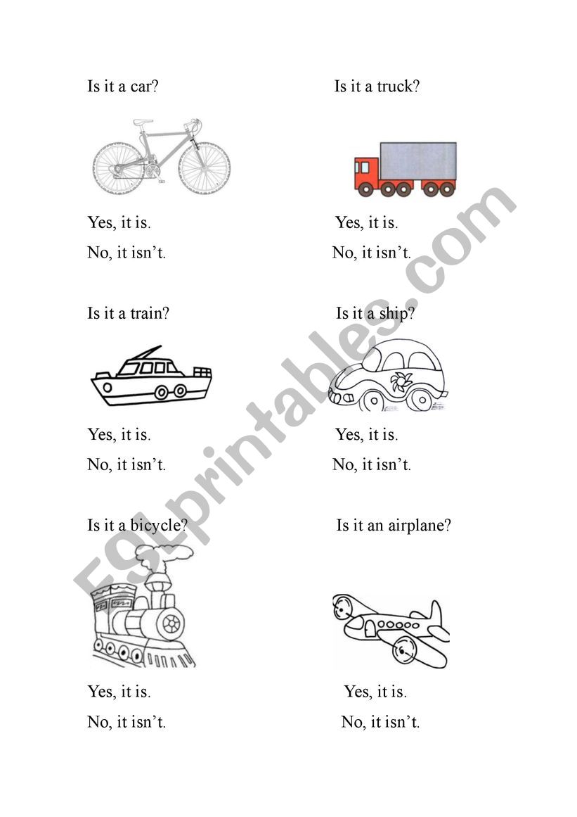 Is it a truck? Yes, it is. No, it isn´t. - ESL worksheet by roseyu