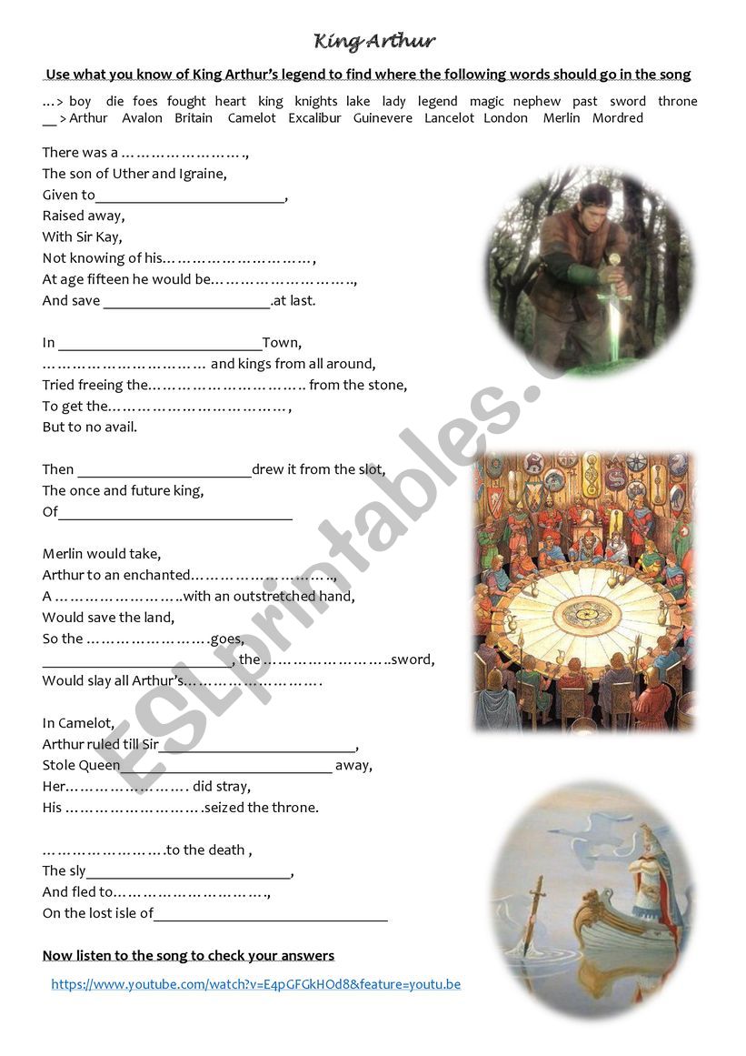 King Arthur´s song - ESL worksheet by sldp