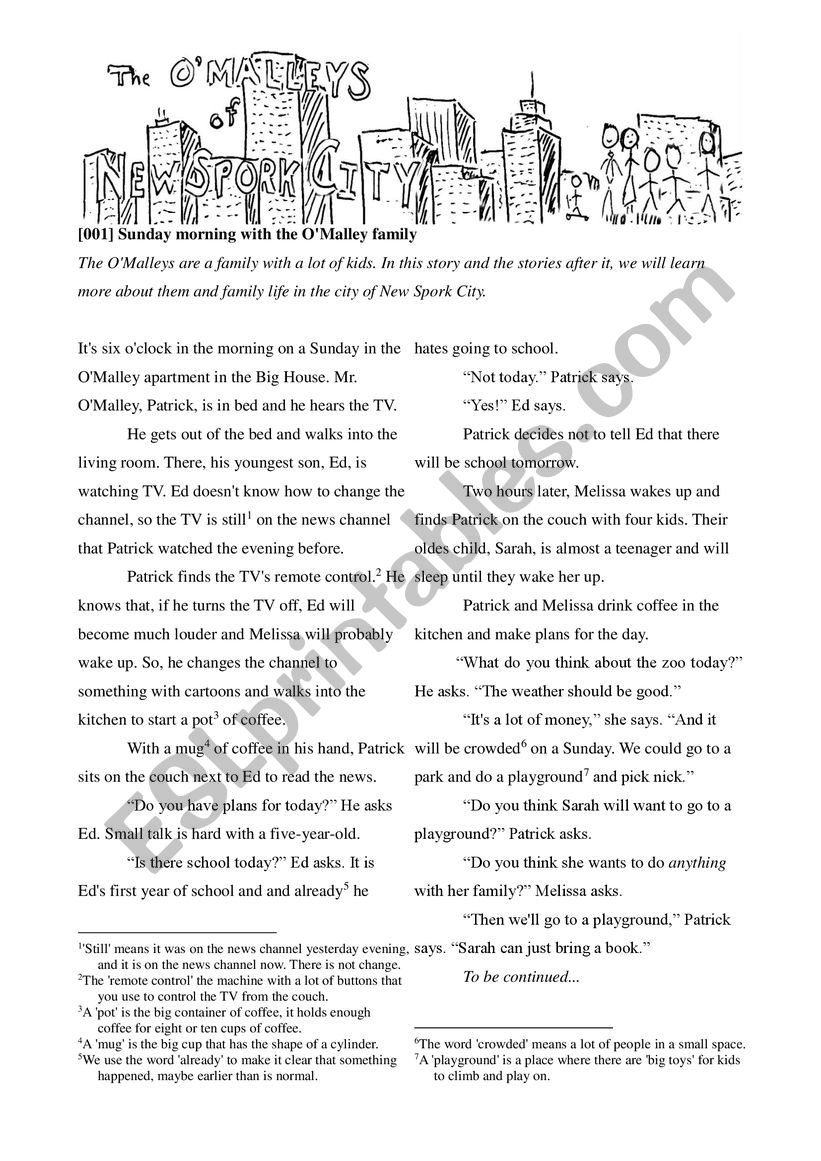Sunday Morning at the O´Malleys (O´Malley story 01) - ESL worksheet by ...