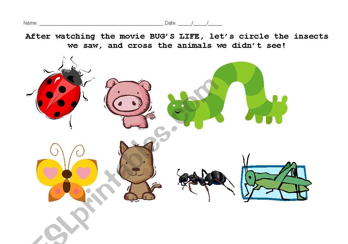 English worksheets: Activity about the movie BUG´S LIFE