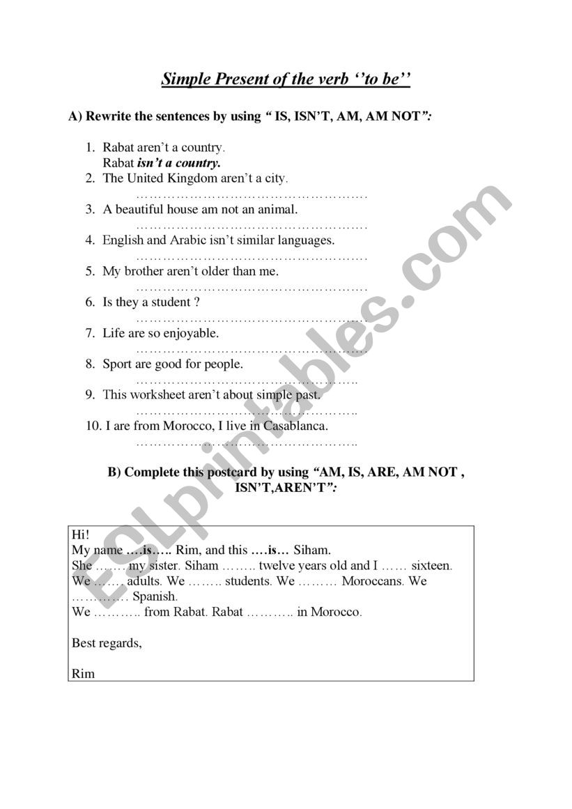 Simple Present of the verb ´to be´ - ESL worksheet by close.close
