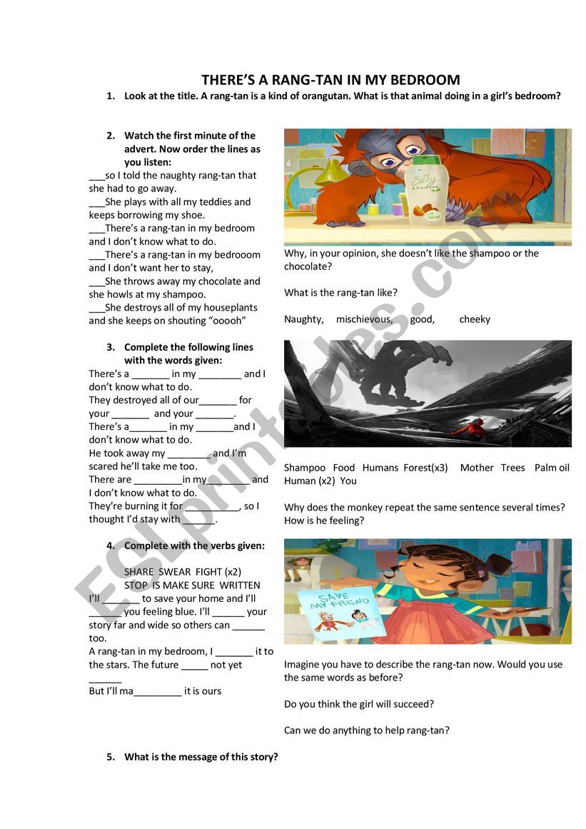 There´s a rang-tan in my bedroom - ESL worksheet by roquena