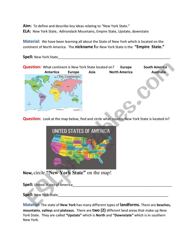 New York State Visual worksheet - ESL worksheet by Lylalilly