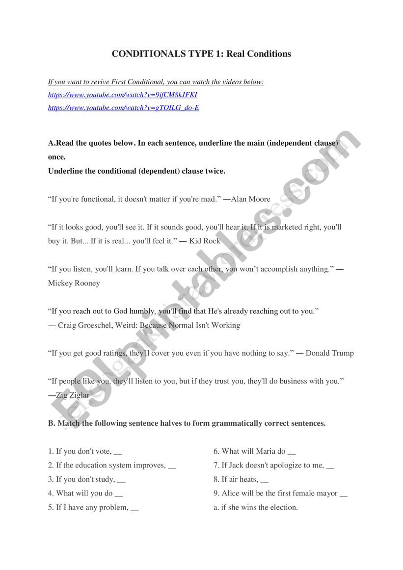 Conditionals Type 1 - ESL worksheet by haydicanim