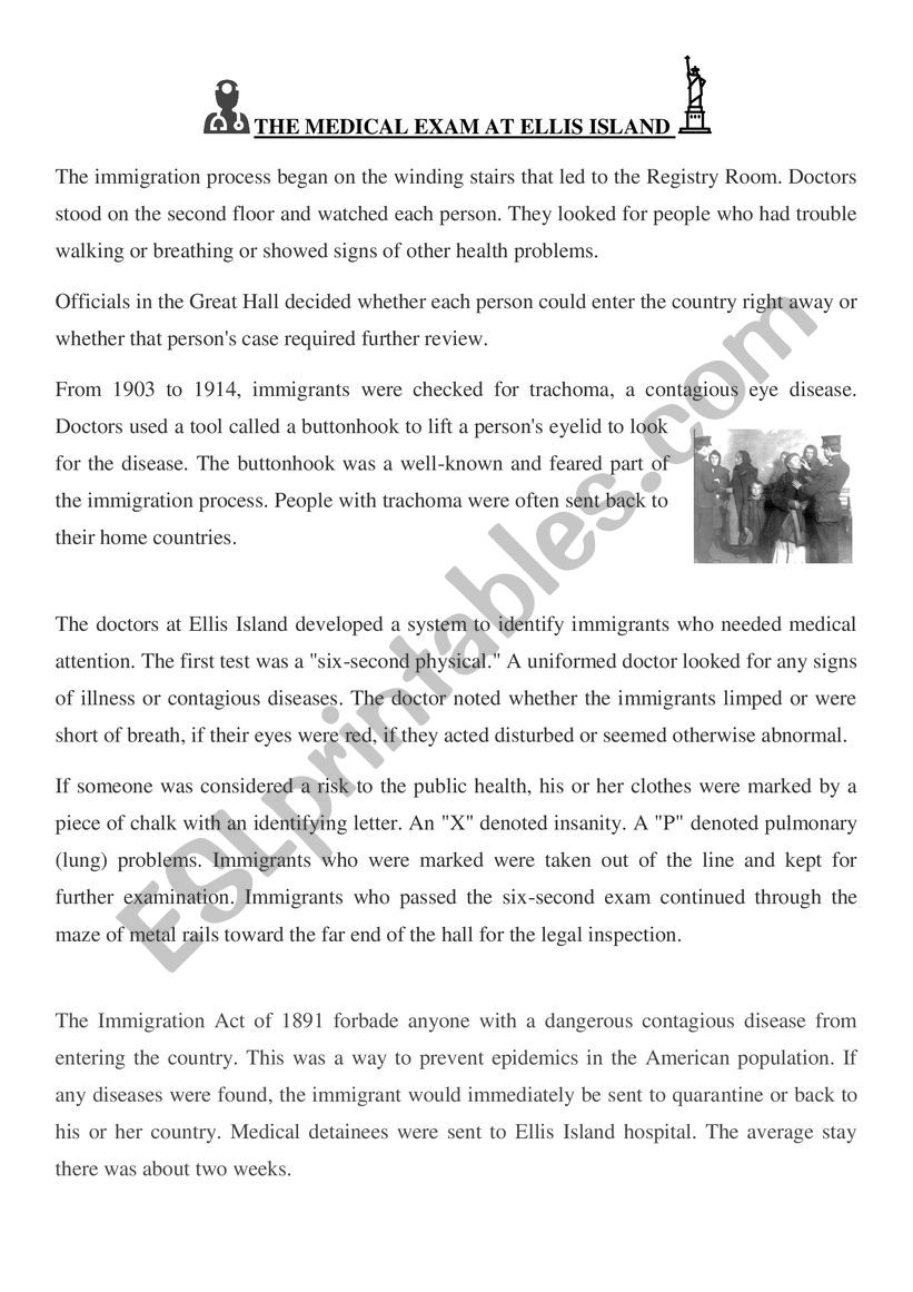 Don´t send me back ELLIS ISLAND immigration Reading Comprehension - ESL ...