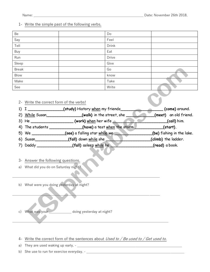 Simple past/Past continuous - Used to/be used to/get used to - ESL ...