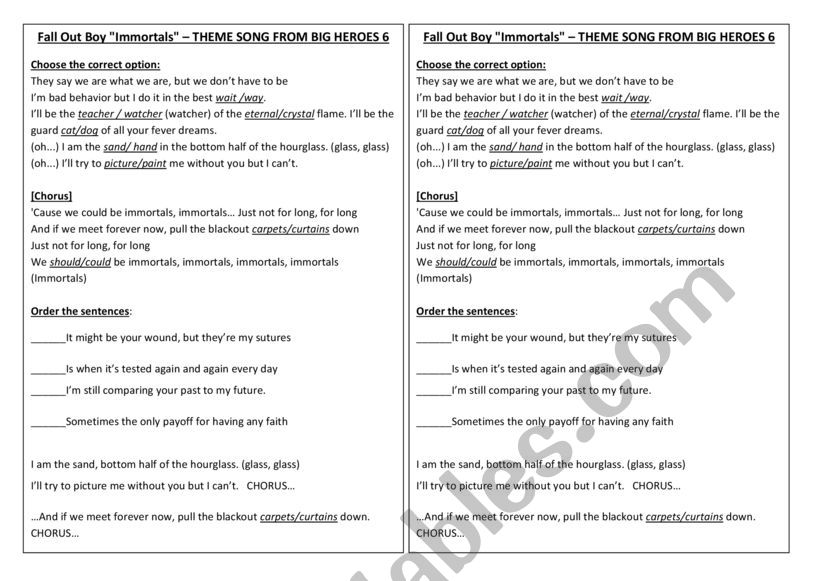 Immortals Fall Out Boy Lyrics