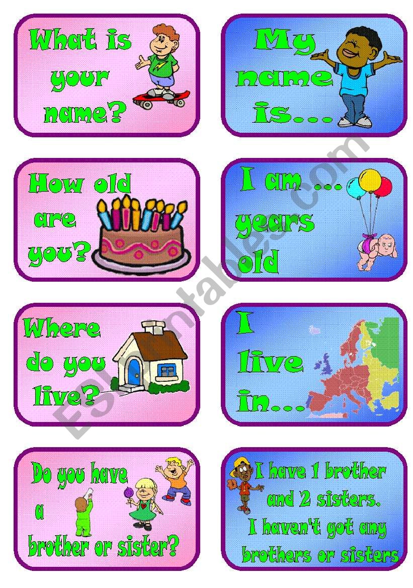Let´s Get Talking Card Set Part 1 of 2 - ESL worksheet by elowe