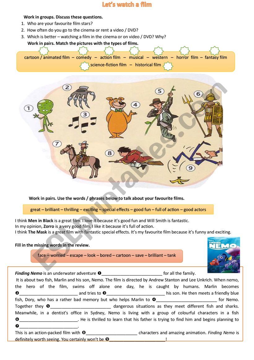 Let´s watch FILM - ESL worksheet by Essayed