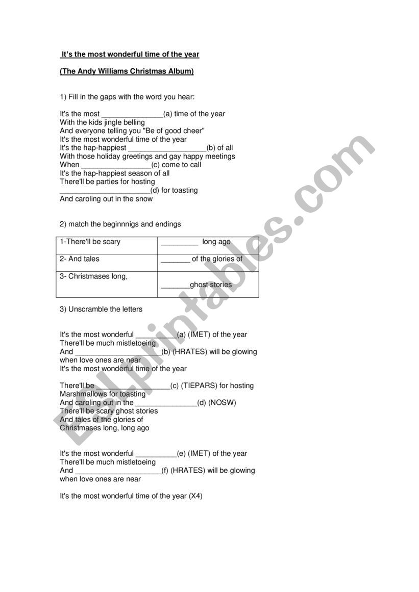 It´s the most wonderful time of the year - ESL worksheet by synth