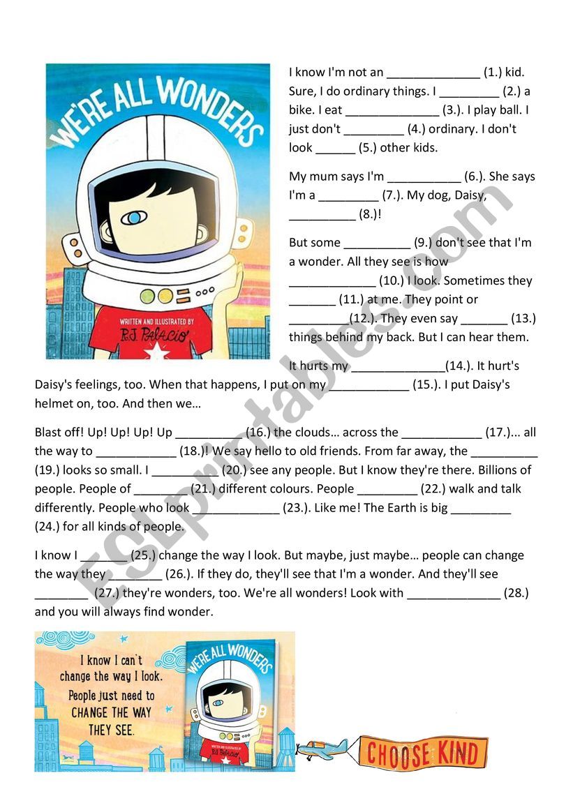 We´re all wonders (A GapFill) - ESL worksheet by Simona Slo