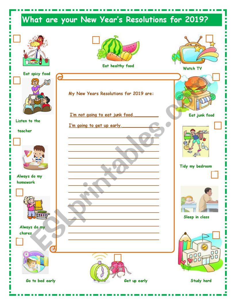 new yearÂ´s resolutions 2019 future going to - ESL worksheet by joerothuk