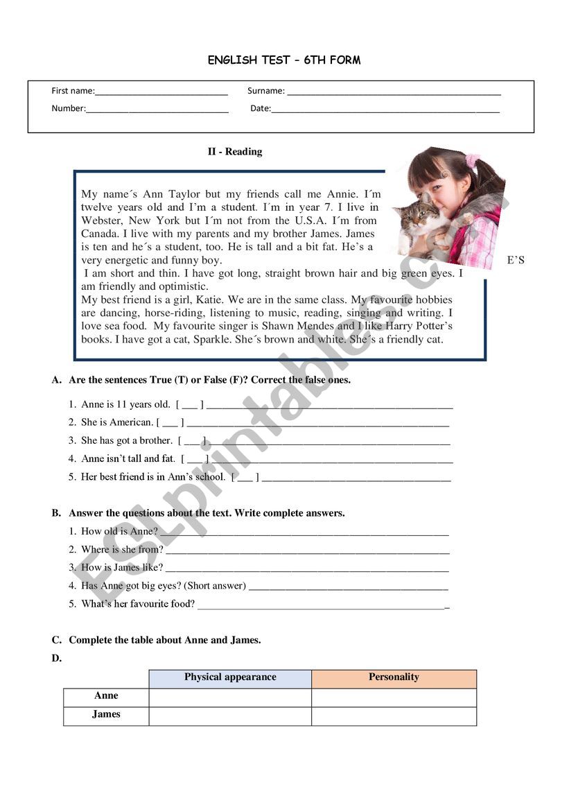 Personal Identification Test Part II Elementary ESL Worksheet By 