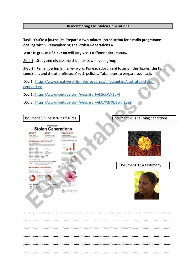 Remembering Australia´s stolen generation - ESL worksheet by KateKerlois
