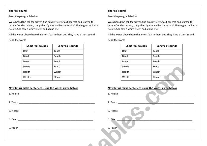 ea´ sound - ESL worksheet by aishiii