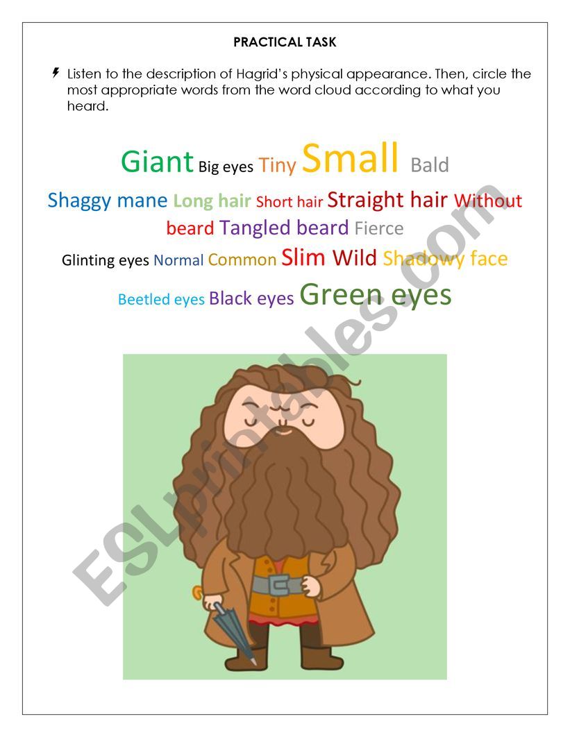 Harry Potter Hagrid Physical Appearance Task Esl Worksheet By Yanabel