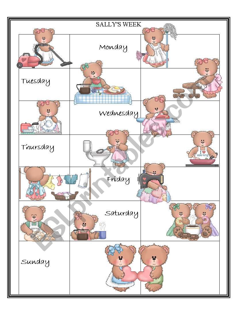 SALLY´S WEEK - printer friendly version - ESL worksheet by Makigi