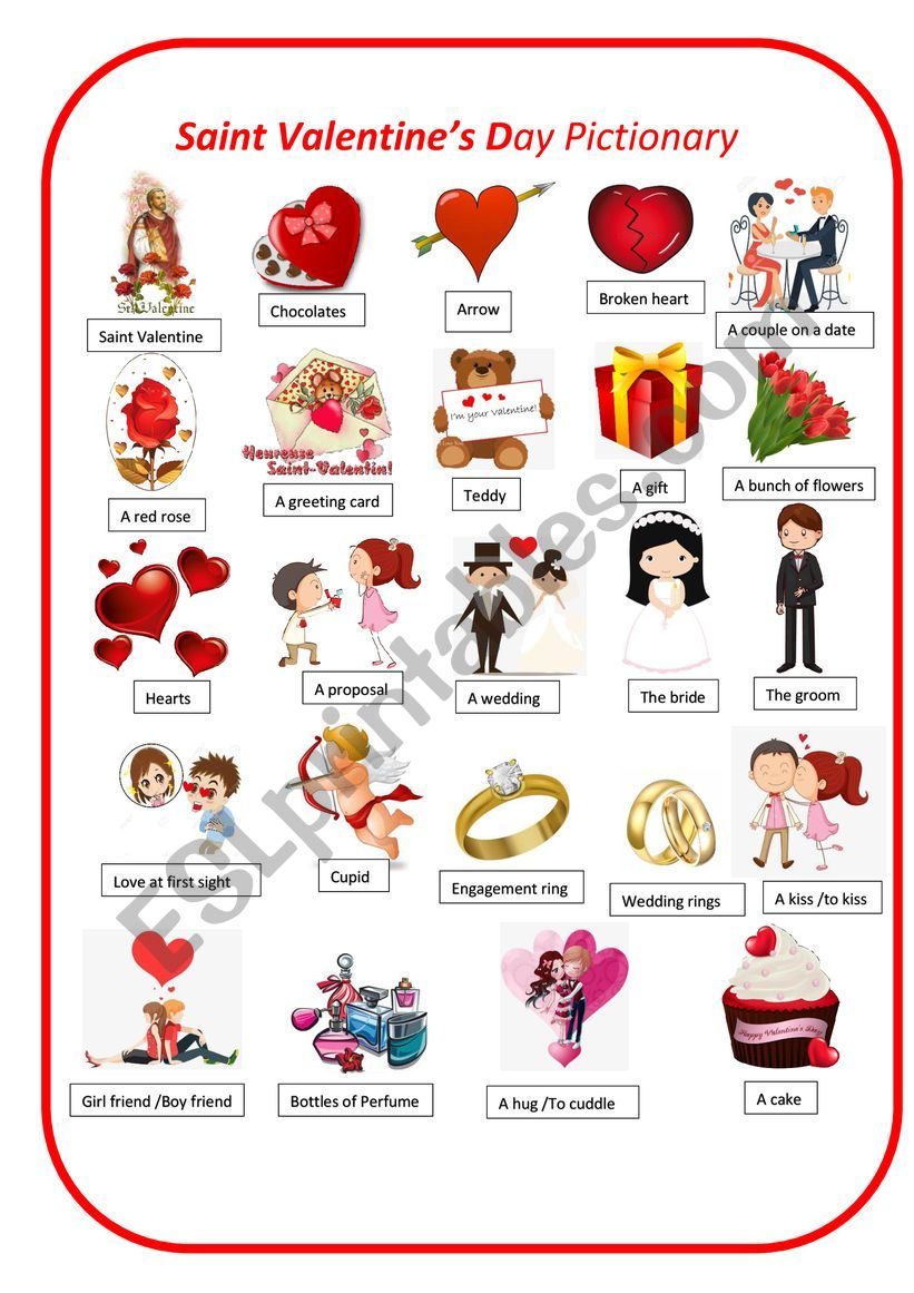 Saint ValentineÂ´s day pictionary - ESL worksheet by Cariboo