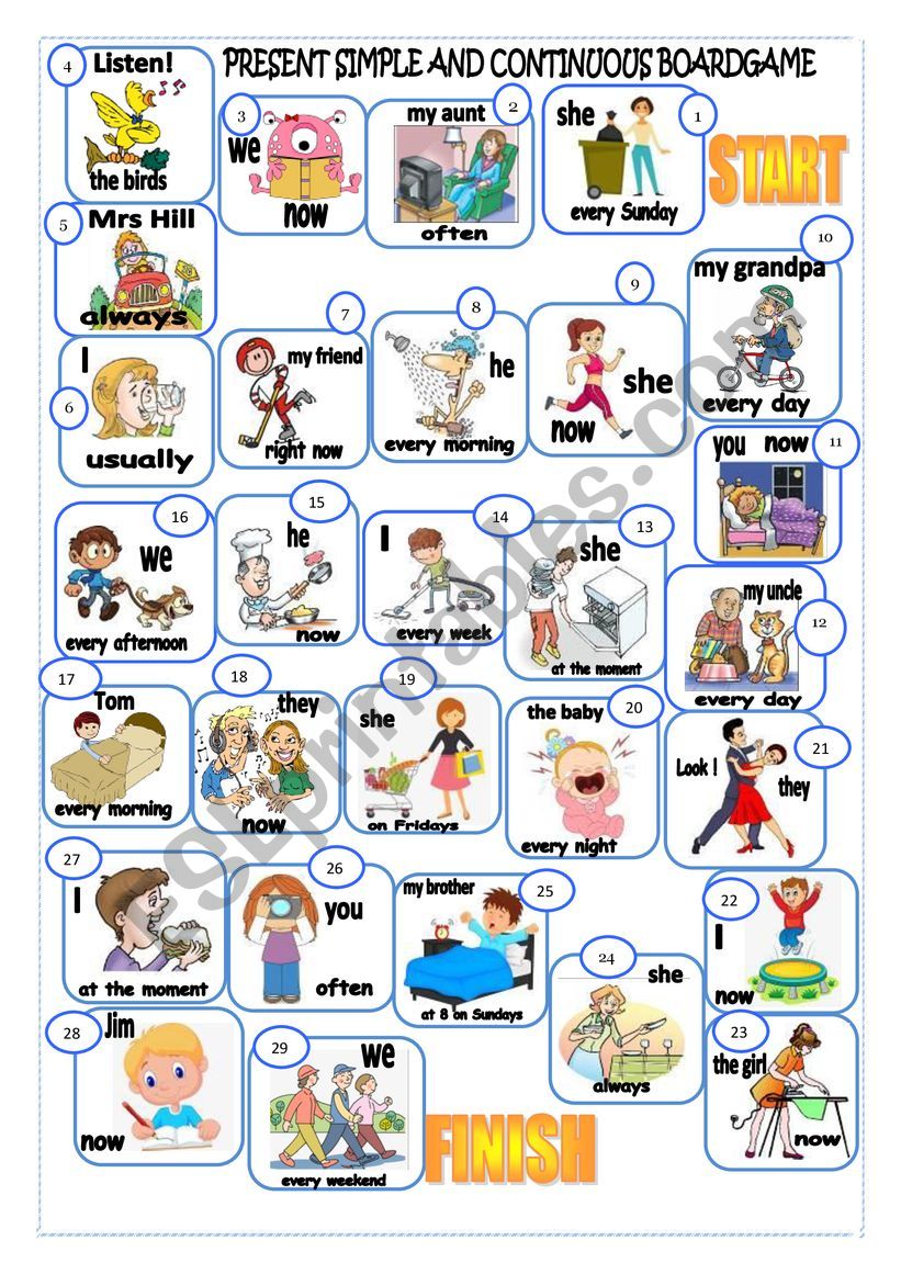 PRESENT SIMPLE AND CONTINUOUS BOARDGAME ESL Worksheet By Martinasvabova