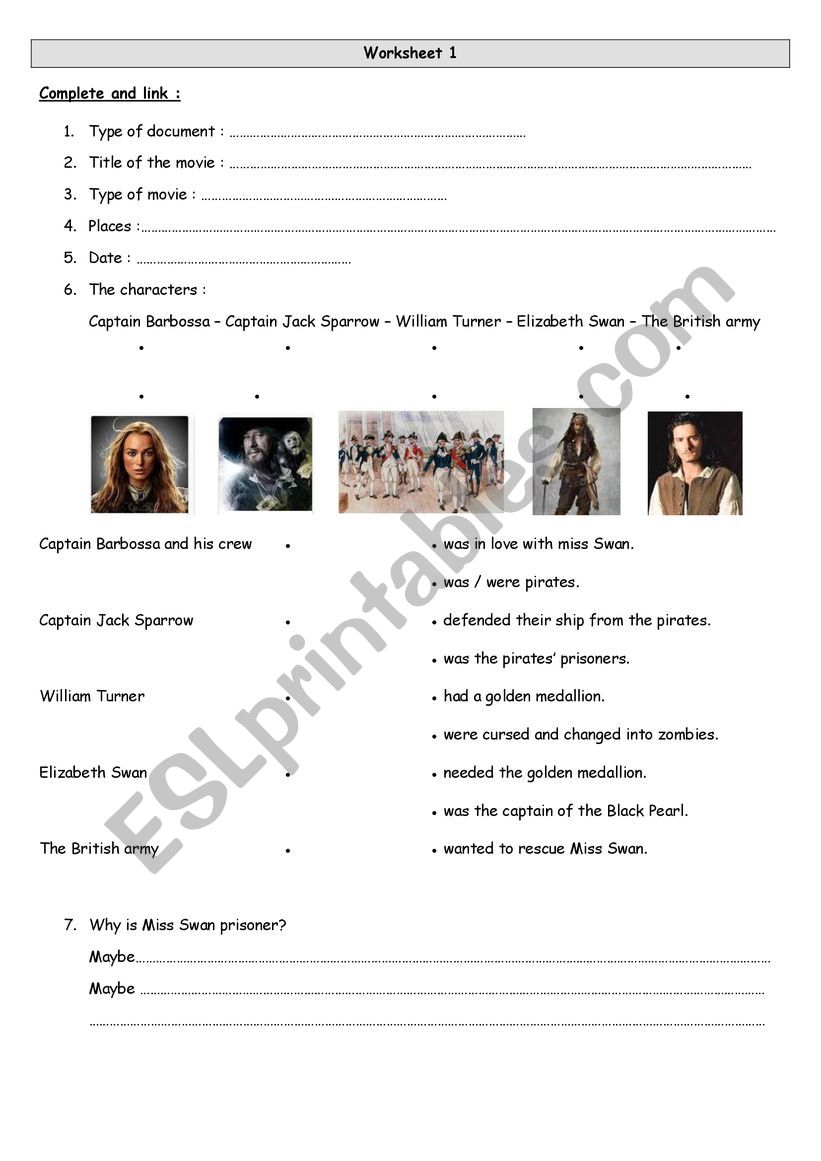 Study of a trailer: The Pirate of The Caribbean - ESL worksheet by ...