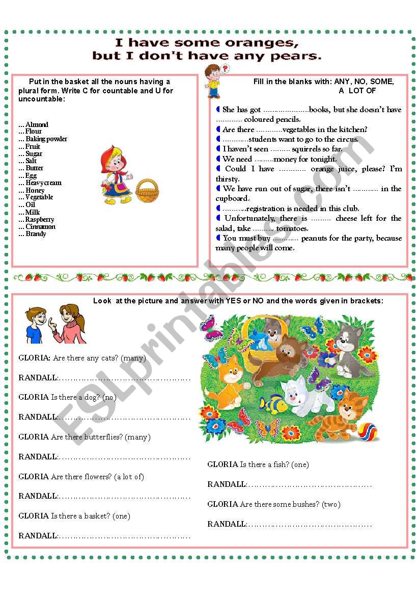 I HAVE SOME ORANGES, BUT I DON´T HAVE ANY PEARS. - ESL worksheet by ...