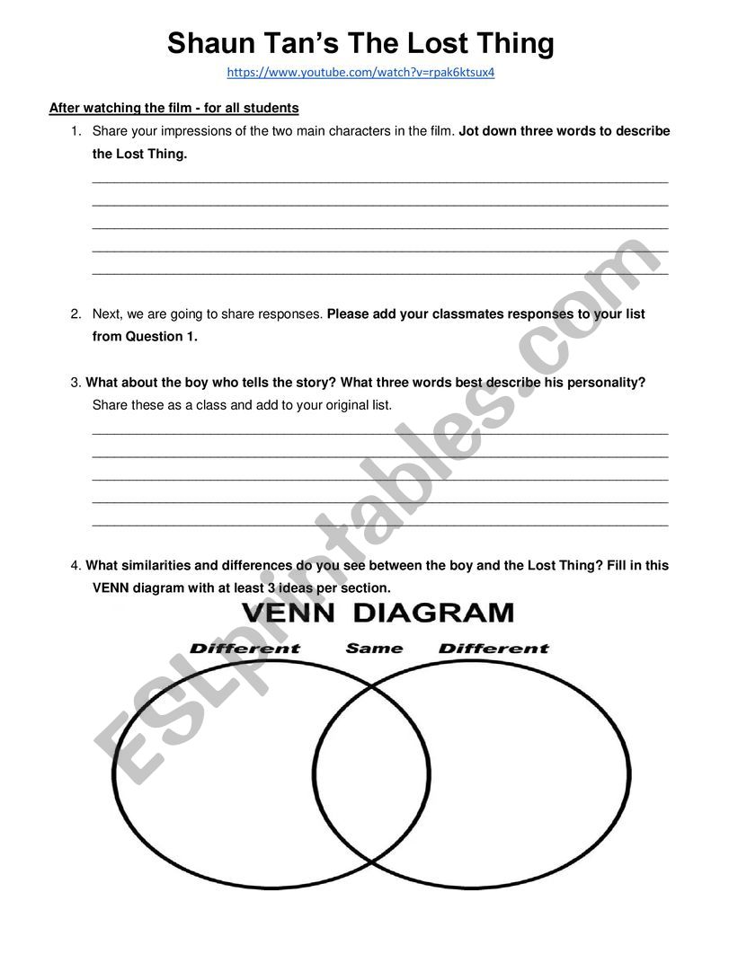 Shaun TanÂ´s "The Lost Thing" - ESL worksheet by RonyP