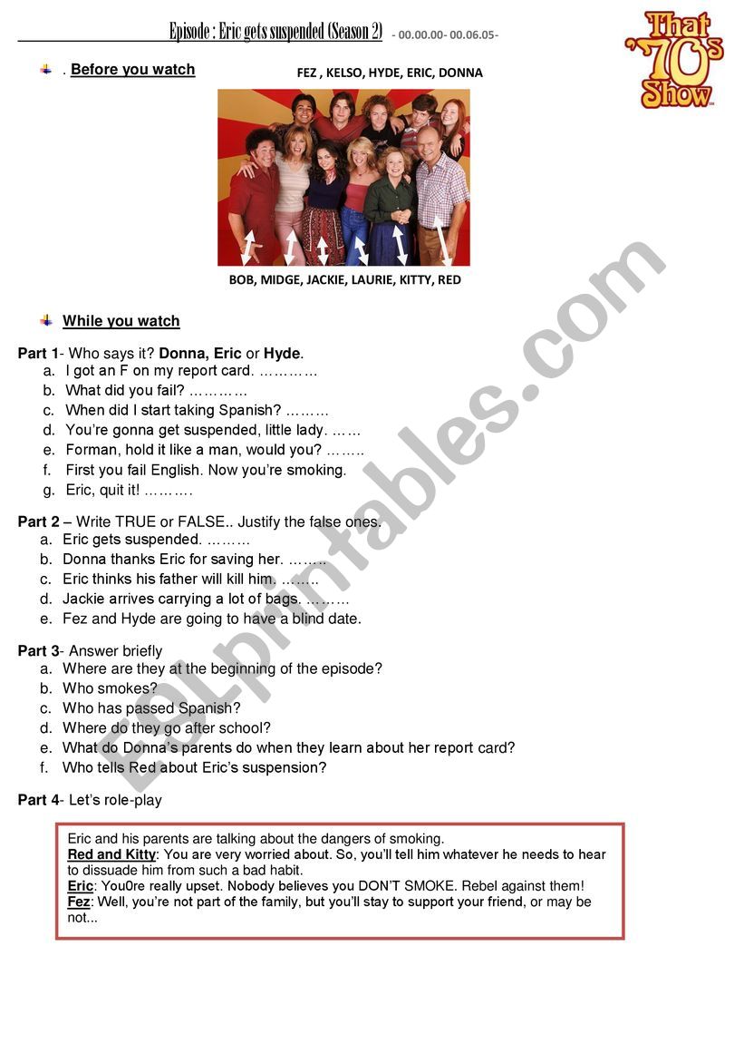 That´s 70´s Show- Episode for listening & lpeaking - ESL worksheet by ...