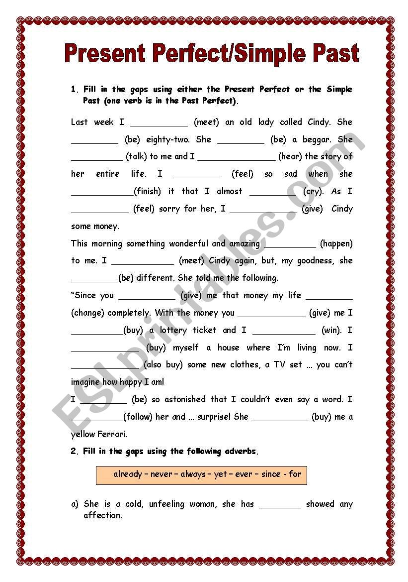 Present Perfect Past Simple 16 08 08 ESL Worksheet By Manuelanunes3