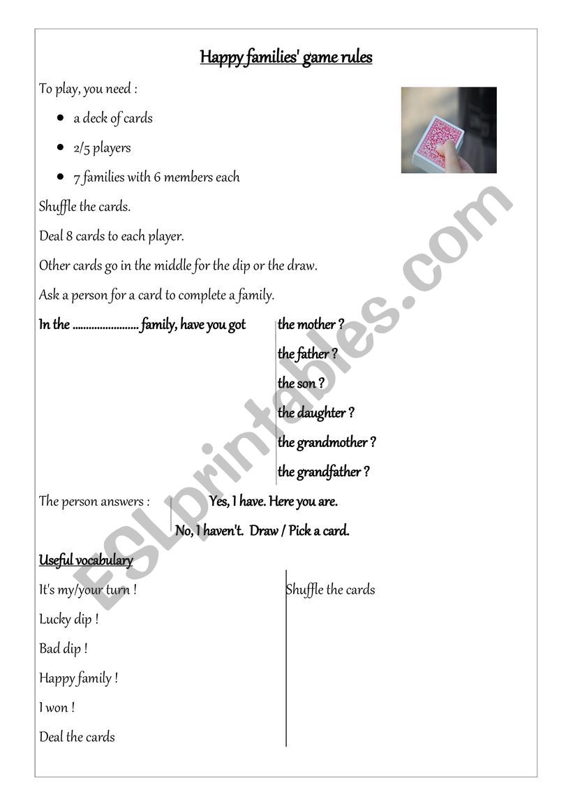 Happy families´ game rules - ESL worksheet by lalou82