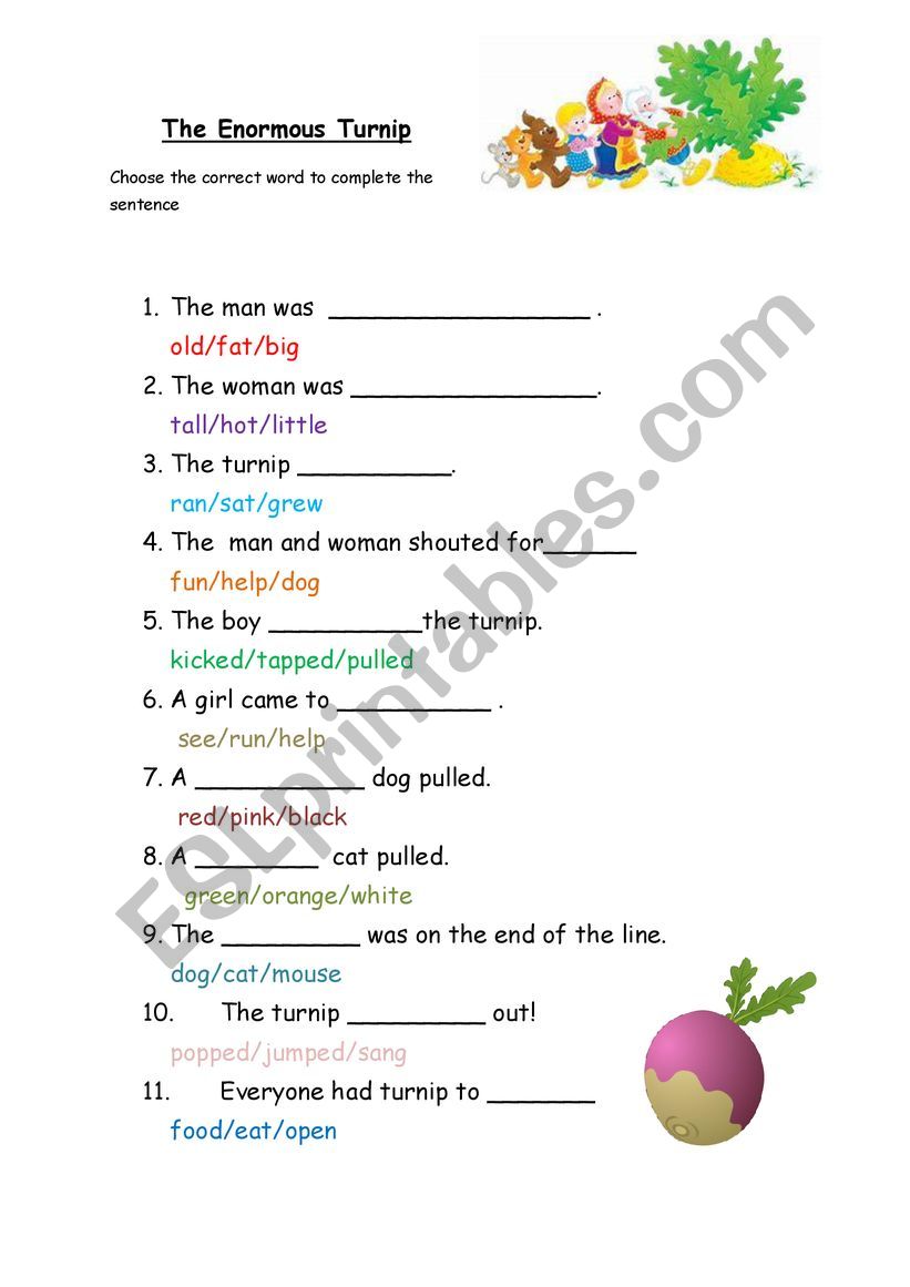 The Enormous turnip wordchoice - ESL worksheet by lauragrieve The Enormous turnip wordchoice - ESL worksheet by lauragrieve