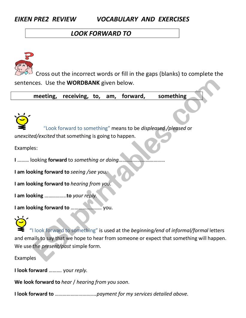 Look forward to - ESL worksheet by EwelinaEwelina Look forward to - ESL worksheet by EwelinaEwelina