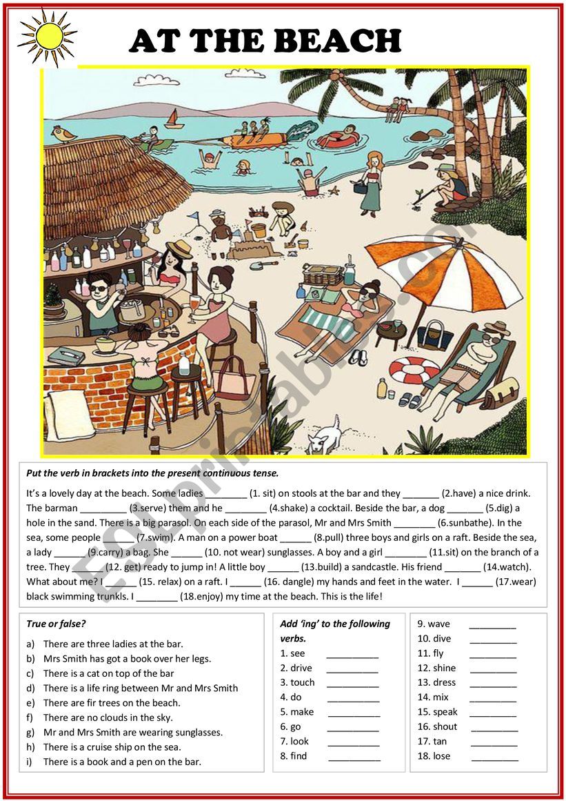 Picture Description At The Beach ESL Worksheet By Cunliffe