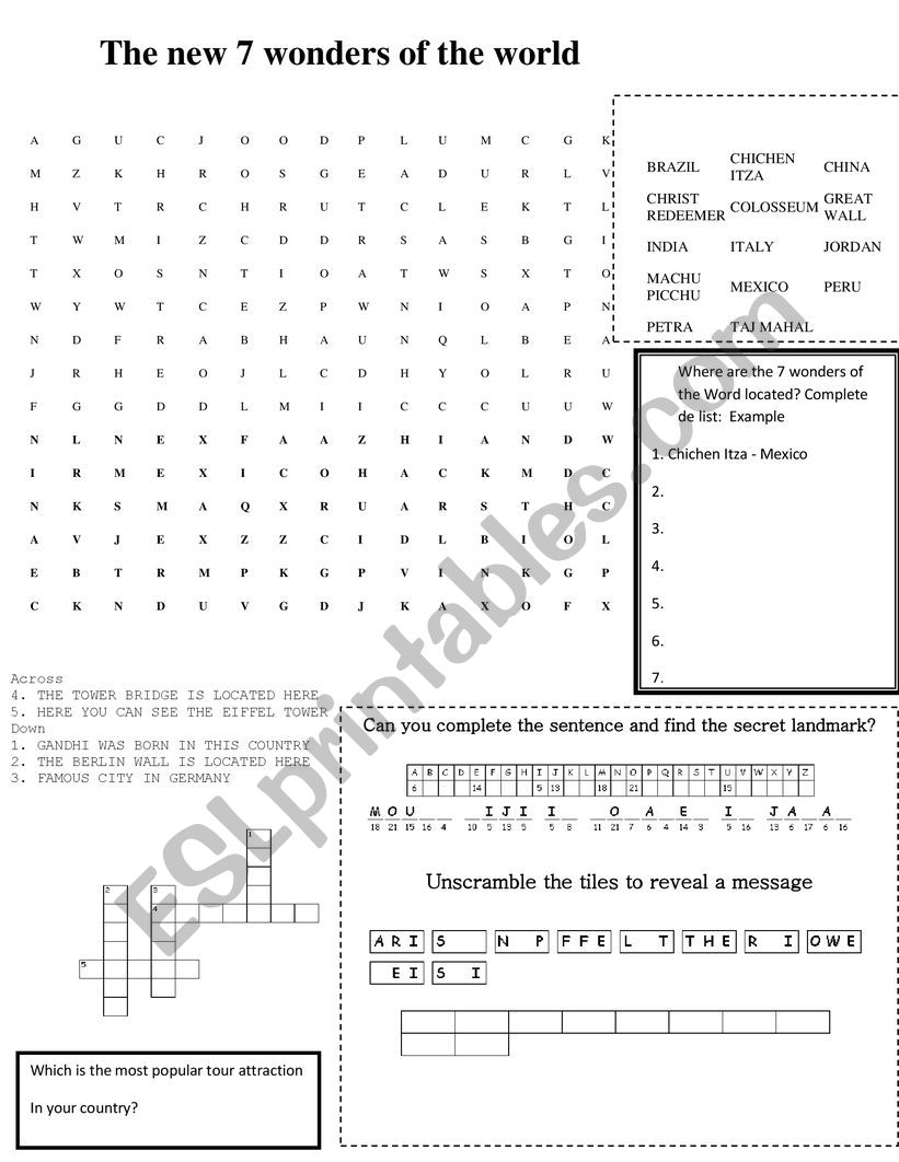 Seven wonders - ESL worksheet by Mary20 Seven wonders - ESL worksheet by Mary20