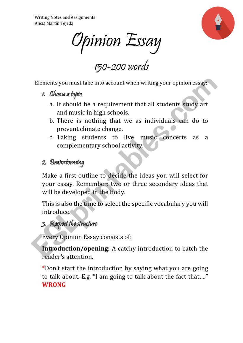 Opinion Essay Guidelines And Exercise ESL Worksheet By Aliciamartint
