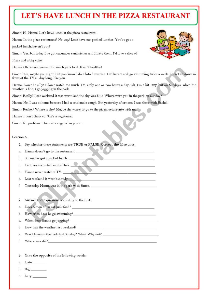 LET´S HAVE LUNCH - ESL worksheet by ascincoquinas