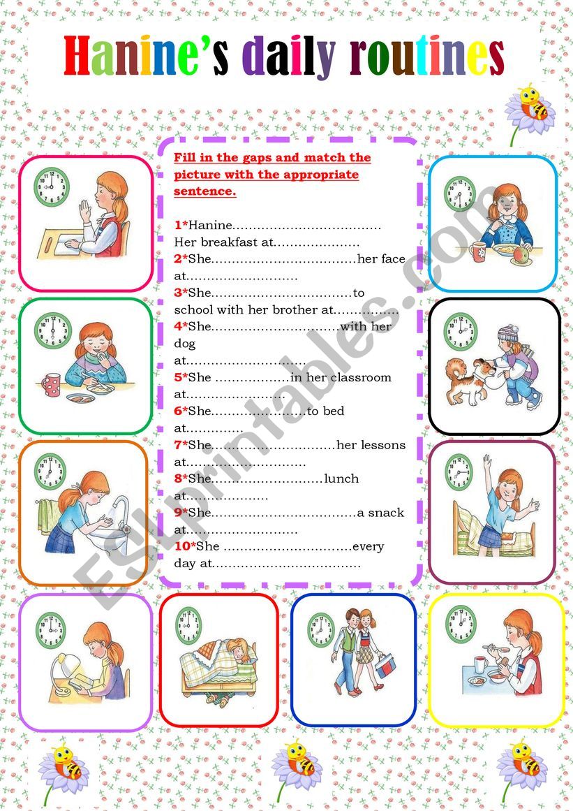 Hanine´s daily routines - ESL worksheet by sasuna