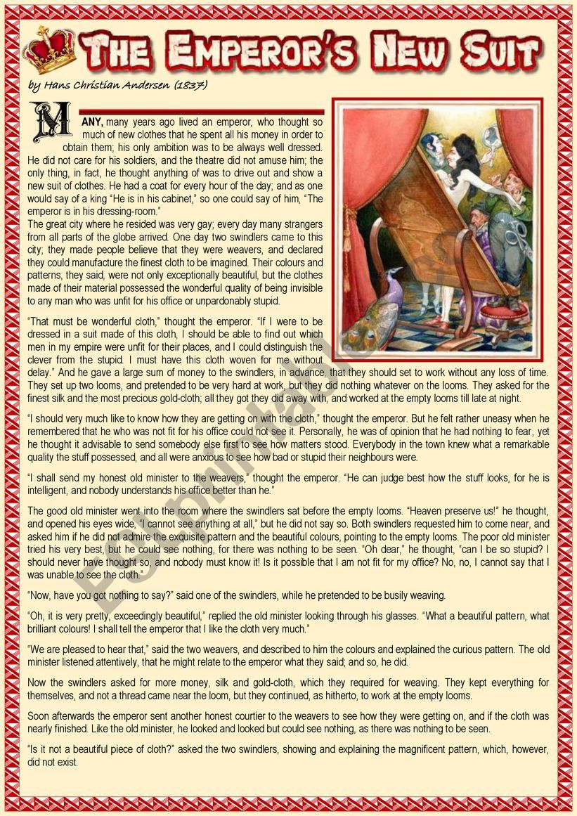 "THE EMPEROR´S NEW SUIT" Reading + comprehension & EXERCISES (with KEY ...
